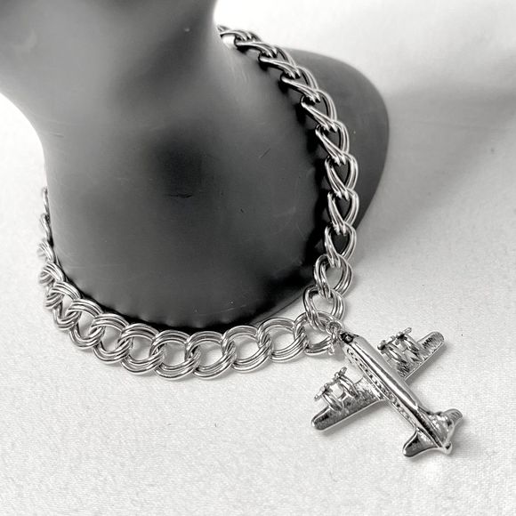 Jewelry | Airplane Bracelet Silver Tone Double Chain Links Single Theme ...